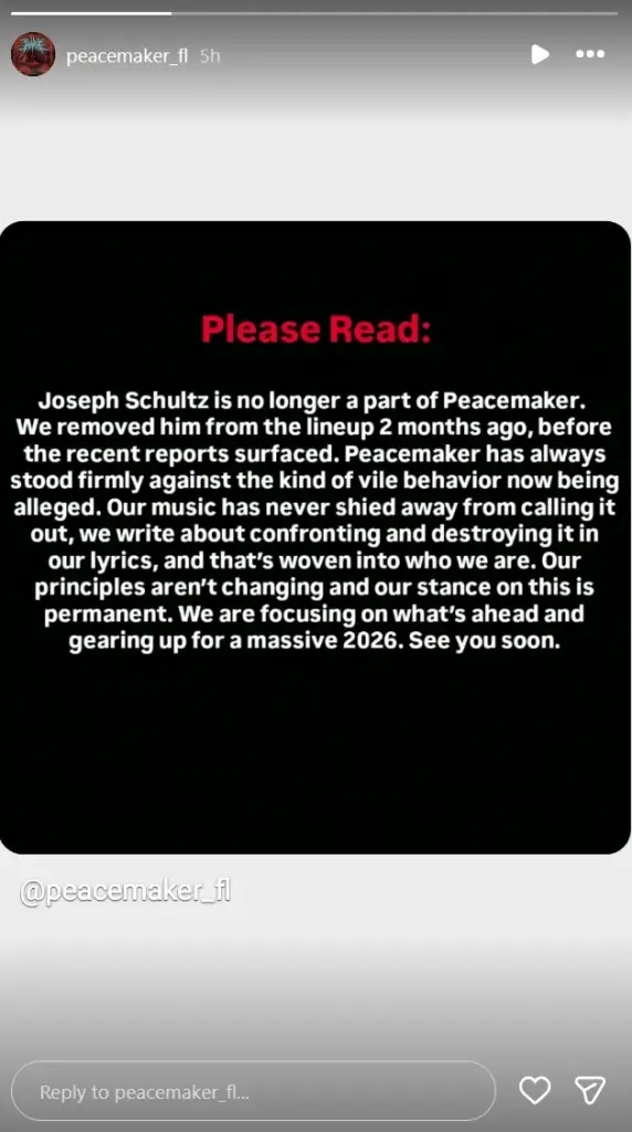 PEACEMAKER FL Address Arrest Of Former Guitarist Joseph Schultz On ...